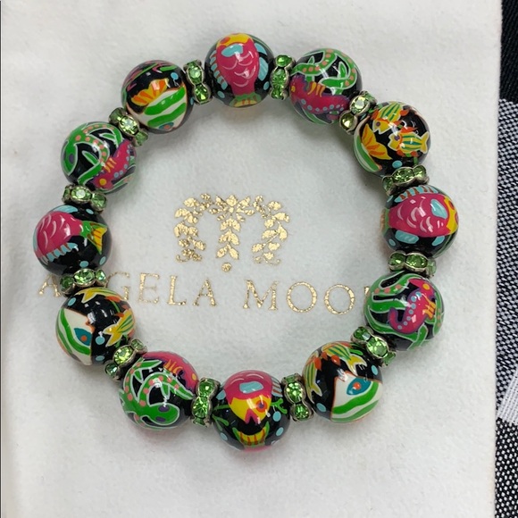Angela Moore | Jewelry | Angela Moore Hand Painted Bracelet W Crystals ...